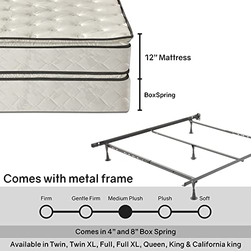 Mayton, 12-Inch Medium Plush Double Sided Pillowtop Innerspring Mattress & 4" Wood Box Spring Set with Frame, Twin XL