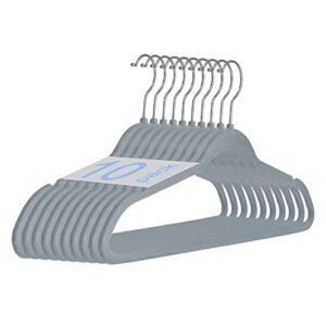 salty gallery elegant velvet hangers 10-pack, space saving coat hanger, non-slip hangers, clothes hangers dress and trouser hangers., gray