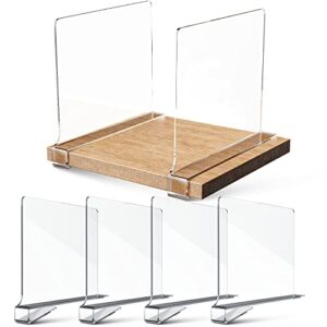 tidy friend clear acrylic shelf dividers for closet organization - durable closet shelf divider, book shelf or pantry shelf divider for wood shelves - pack of 4 space saving shelf organizers