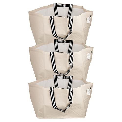 Ikea GORSNYGG Large Reusable Carrier Bag (FRAKTA-Style), Light Beige with Striped Handles, 57x37x39cm, 71L, 205.041.94 - Set of 3, Beige, Large - 71L, FRAKTA