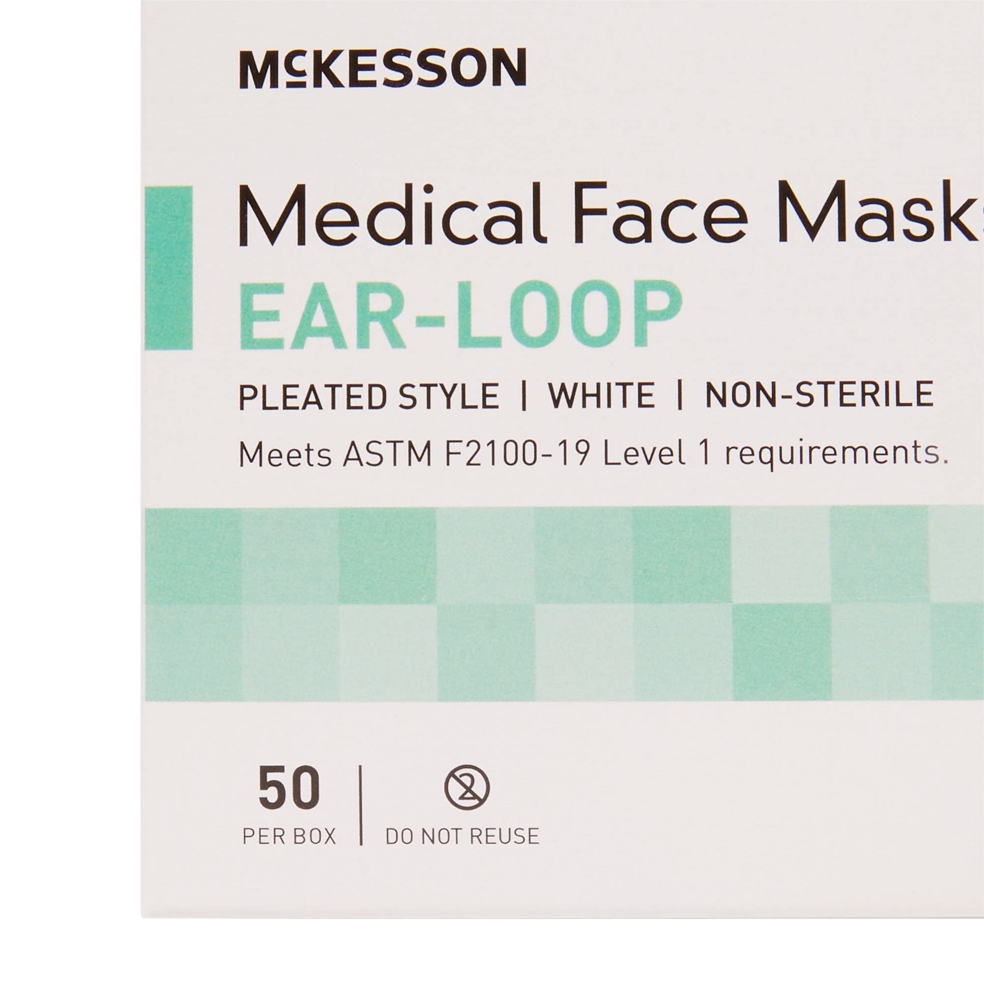 McKesson Medical Face Masks, Level 1 - Pleated with Ear Loops, Non-Sterile, White - One Size Fits Most Adults, 7 in x 3.75 in, 50 Count, 1 Pack