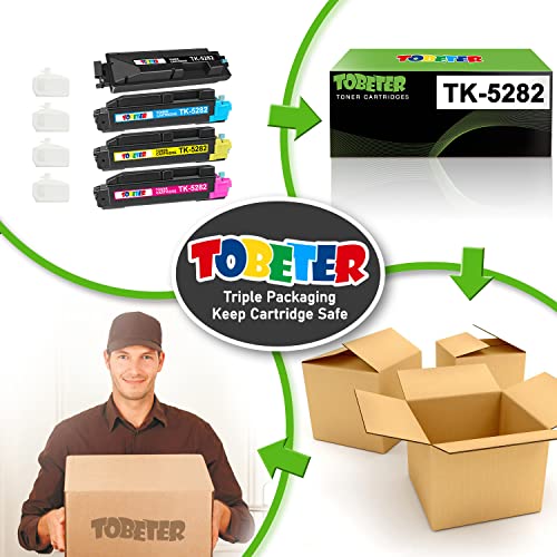 ToBeter Compatible TK-5282 Toner Replacement for Kyocera TK5282 TK-5282K TK-5282C TK-5282M TK-5282Y Toner Cartridge for ECOSYS M6235cidn M6635cidn P6235cdn Printer (4 Pack, BK/C/Y/M, High Yield)