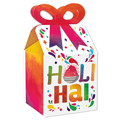 Big Dot of Happiness Holi Hai - Square Favor Gift Boxes - Festival of Colors Party Bow Boxes - Set of 12