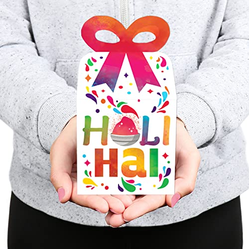 Big Dot of Happiness Holi Hai - Square Favor Gift Boxes - Festival of Colors Party Bow Boxes - Set of 12