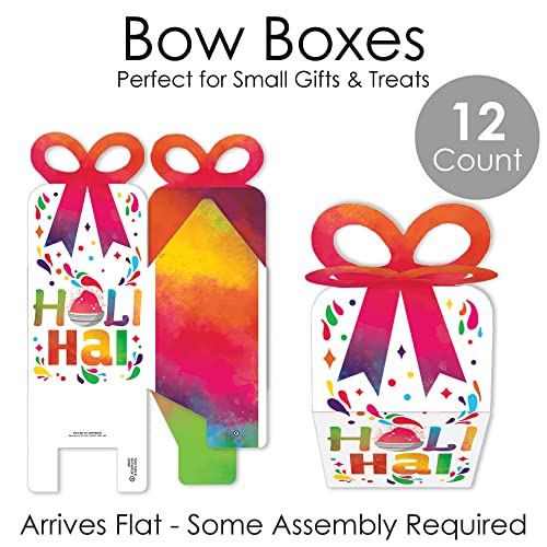 Big Dot of Happiness Holi Hai - Square Favor Gift Boxes - Festival of Colors Party Bow Boxes - Set of 12