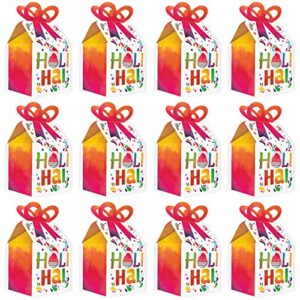 Big Dot of Happiness Holi Hai - Square Favor Gift Boxes - Festival of Colors Party Bow Boxes - Set of 12