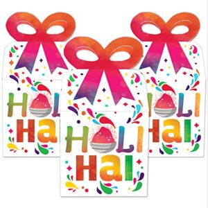 Big Dot of Happiness Holi Hai - Square Favor Gift Boxes - Festival of Colors Party Bow Boxes - Set of 12