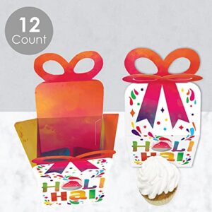 Big Dot of Happiness Holi Hai - Square Favor Gift Boxes - Festival of Colors Party Bow Boxes - Set of 12