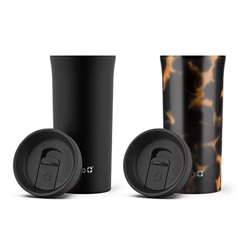 Ello Arabica Stainless Steel Vacuum Insulated Travel Mugs, 2 Pack, 14 Ounces each (Black/Tortoiseshell)