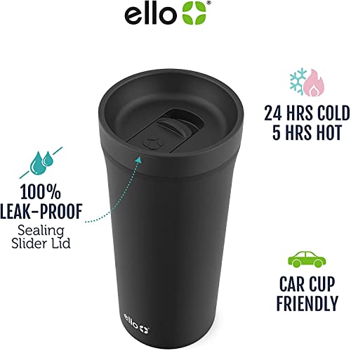 Ello Arabica Stainless Steel Vacuum Insulated Travel Mugs, 2 Pack, 14 Ounces each (Black/Tortoiseshell)