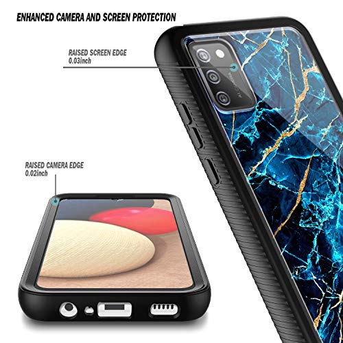 NZND Case for Samsung Galaxy A03S with [Built-in Screen Protector], Full-Body Protective Shockproof Rugged Bumper Cover, Impact Resist Durable Phone Case (Marble Design Sapphire)