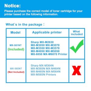 LCL Compatible Toner Cartridge Replacement for Sharp MX-561 MX-561NT MX-M2630 MX-M3050 MX-M3070 MX-M3550 MX-M3570 MX-M4050 MX-M5050 MX-6050 MX-M6070 Printer (1-Pack Black)