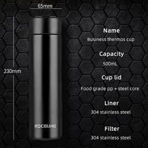 Roceline Stylish Smart Water Bottles with Digital Temperature Display Tea Infuser Bottle – Water Flask, Infuser water bottle, Smart Coffee Thermos – Black