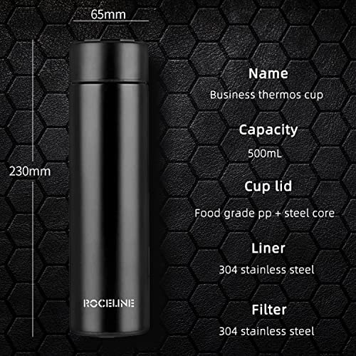 Roceline Stylish Smart Water Bottles with Digital Temperature Display Tea Infuser Bottle – Water Flask, Infuser water bottle, Smart Coffee Thermos – Black