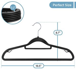 Premium Black Plastic Clothes Hangers Non Slip, Shoulder Grooveless Thin Plastic Hangers Space Saving for Closet, Heavy Duty Adult Coat Hangers Strong for Pants Scarf Suits Sweater Dresses (BLACK, 50)