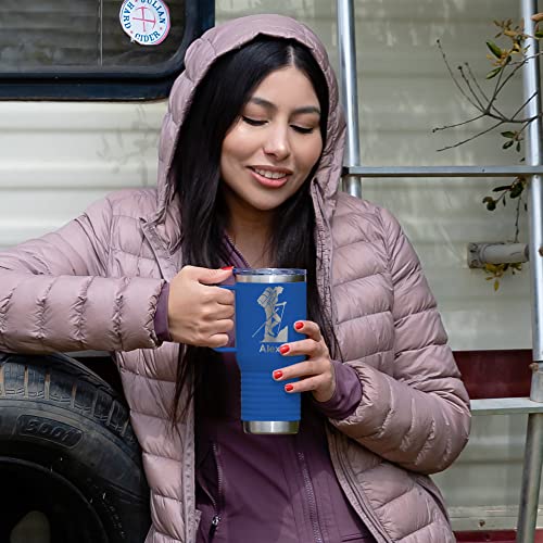 LaserGram 20oz Vacuum Insulated Travel Mug with Handle, Flag of Guatemala, Personalized Engraving Included (Dark Blue)