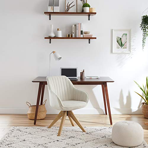 Art Leon Mid Century Modern Swivel Accent Chair with Oak Wood Legs, Desk Chair No Wheels, Armchair for Desk, Off White