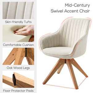 Art Leon Mid Century Modern Swivel Accent Chair with Oak Wood Legs, Desk Chair No Wheels, Armchair for Desk, Off White