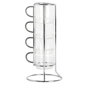 gibson soho lounge stackable glass espresso cups with rack, glass, 4-piece, 3.8oz