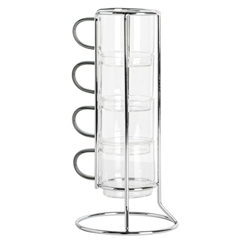 Gibson Soho Lounge Stackable Glass Espresso Cups with Rack, Glass, 4-Piece, 3.8oz