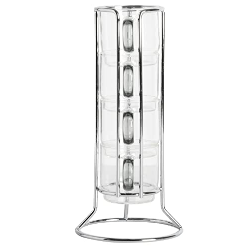 Gibson Soho Lounge Stackable Glass Espresso Cups with Rack, Glass, 4-Piece, 3.8oz