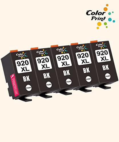 Color Print Compatible 920XL Black Ink Cartridge Replacement for HP 920 XL for Officejet 6500 6500A 6000 7000 7500 7500A E709 Laser Printer (5-Pack)