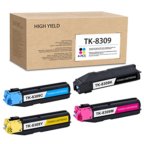 4 Pack(1BK+1C+1M+1Y) Compatible TK-8309 High-Yield Toner Cartridge Replacement for Kyocera Copystar CS-3050ci CS-3550ci CS-3551ci TASKalfa 3050ci 3550ci Printers,Sold by DDDZSWGS