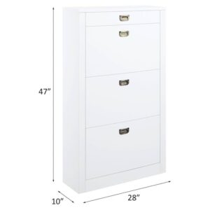 BOWERY HILL Contemporary Shoe Cabinet in White High Gloss Finish