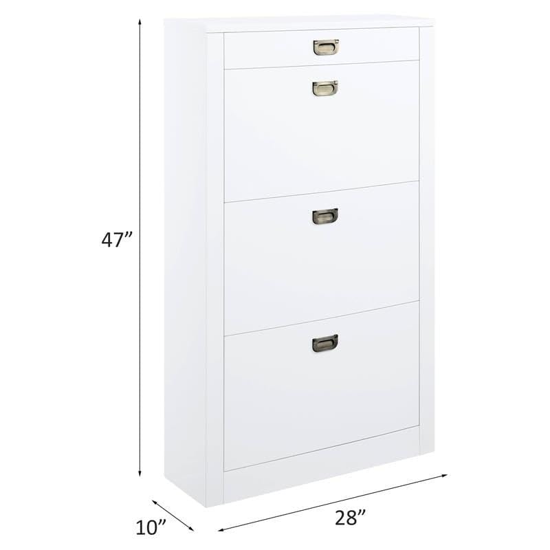 BOWERY HILL Contemporary Shoe Cabinet in White High Gloss Finish