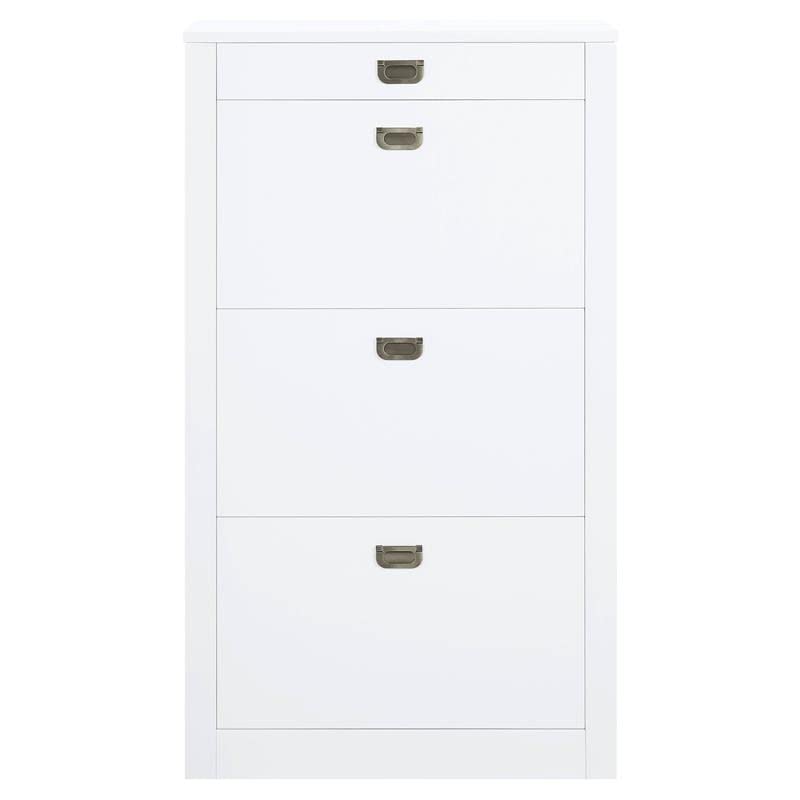 BOWERY HILL Contemporary Shoe Cabinet in White High Gloss Finish