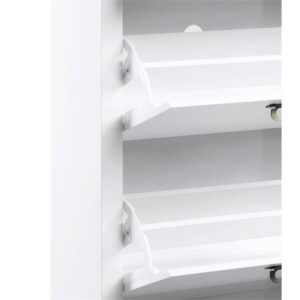 BOWERY HILL Contemporary Shoe Cabinet in White High Gloss Finish