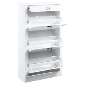 BOWERY HILL Contemporary Shoe Cabinet in White High Gloss Finish