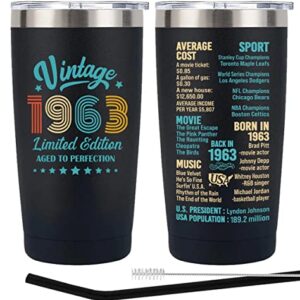 Henghere Happy 60th Birthday Gifts for Men women, 60 Years Old Gifts, Sixty Birthday Present, Funny Birthday Tumbler Cup Gifts（Black）