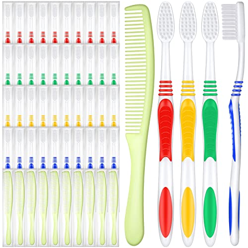 200 Pcs Disposable Toothbrushes and Comb Kit, Soft Bulk Toothbrushes Individually Wrapped Manual Toothbrushes Travel Hair Combs for Adults or Kids Homeless Hotel Shelter Nursing Home Charity Church