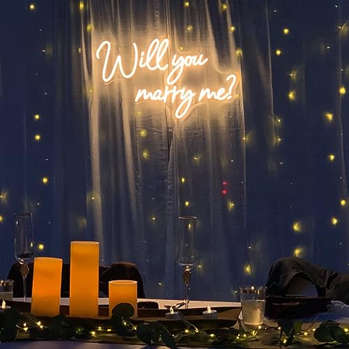 Will You Marry Me Neon Sign with Lights for Proposal Wedding Decorations，25.2 inches Large marry me sign for Engagement，Romantic Neon Sign Wall Art for Wife，Warm White