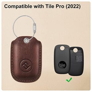 Fintie Genuine Leather Case for Tile Pro 2022 Key Finder Phone Finder, Anti-Scratch Skin Cover with Keychain - Brown