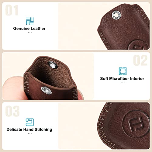 Fintie Genuine Leather Case for Tile Pro 2022 Key Finder Phone Finder, Anti-Scratch Skin Cover with Keychain - Brown