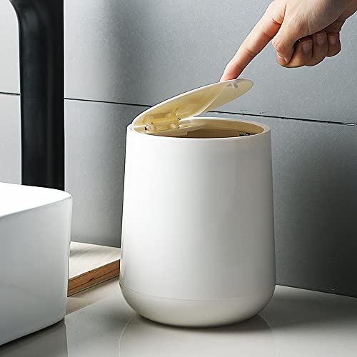 Small Garbage Can,Small Bathroom Trash Can with Lid Wastebasket for Bathroom Vanity, Desktop, Tabletop Or Coffee Table - Dispose of Cotton Rounds, Makeup Sponges, Tissues; 2 Liter (White)