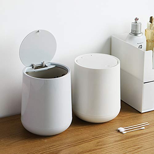 Small Garbage Can,Small Bathroom Trash Can with Lid Wastebasket for Bathroom Vanity, Desktop, Tabletop Or Coffee Table - Dispose of Cotton Rounds, Makeup Sponges, Tissues; 2 Liter (White)