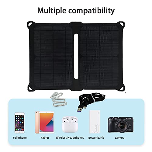 XINPUGUANG Solar Charger Foldable 14W Solar Panel Protable Charger with 2 USB Output Ports ETFE Foldable Camping Travel for Tablet Ipad Cell Phone and More 5V Device (14W)