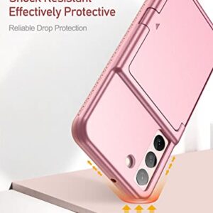 WeLoveCase Samsung Galaxy S22 Case Wallet Case with Credit Card Holder & Hidden Mirror, All-Round Protection Shockproof Phone Cover Designed for Samsung Galaxy S22 5G, 6.1 inch Rose Gold