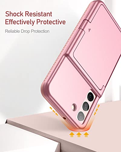 WeLoveCase Samsung Galaxy S22 Case Wallet Case with Credit Card Holder & Hidden Mirror, All-Round Protection Shockproof Phone Cover Designed for Samsung Galaxy S22 5G, 6.1 inch Rose Gold