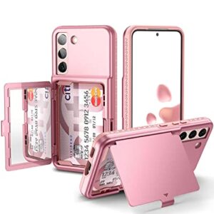 WeLoveCase Samsung Galaxy S22 Case Wallet Case with Credit Card Holder & Hidden Mirror, All-Round Protection Shockproof Phone Cover Designed for Samsung Galaxy S22 5G, 6.1 inch Rose Gold