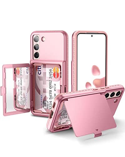 WeLoveCase Samsung Galaxy S22 Case Wallet Case with Credit Card Holder & Hidden Mirror, All-Round Protection Shockproof Phone Cover Designed for Samsung Galaxy S22 5G, 6.1 inch Rose Gold