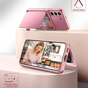 WeLoveCase Samsung Galaxy S22 Case Wallet Case with Credit Card Holder & Hidden Mirror, All-Round Protection Shockproof Phone Cover Designed for Samsung Galaxy S22 5G, 6.1 inch Rose Gold