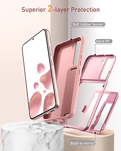 WeLoveCase Samsung Galaxy S22 Case Wallet Case with Credit Card Holder & Hidden Mirror, All-Round Protection Shockproof Phone Cover Designed for Samsung Galaxy S22 5G, 6.1 inch Rose Gold