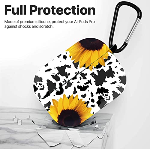 Cow Sunflower Airpods Case Compatiable with Airpods pro - Airpods pro Cover with Key Chain, Full Protective Durable Shockproof Personalize Wireless Headphone Case