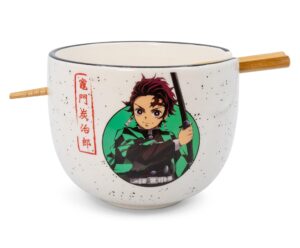 demon slayer tanjiro kamado japanese ceramic dinnerware set | includes 16-ounce ramen noodle bowl and wooden chopsticks | asian food dish set for home & kitchen | anime manga gifts and collectibles