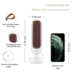 TAYNING Tower Desk Fan USB, Small Portable Fan with Humidification, Personal Table Fan, Mini Fan Portable with 60 Wind Guide Blades, 3 Speed and Timing, Misting Fan for Home, Office, and Room White