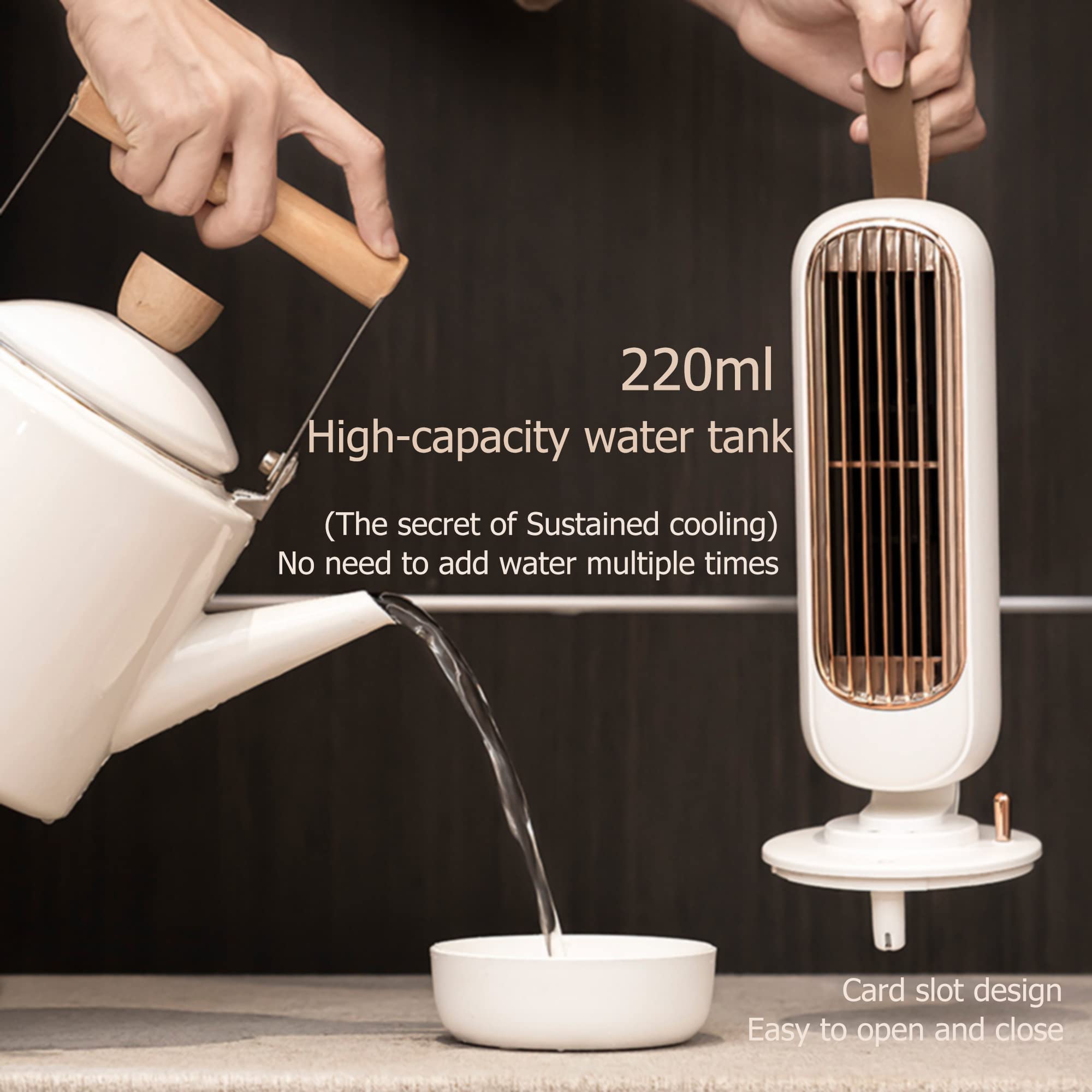 TAYNING Tower Desk Fan USB, Small Portable Fan with Humidification, Personal Table Fan, Mini Fan Portable with 60 Wind Guide Blades, 3 Speed and Timing, Misting Fan for Home, Office, and Room White